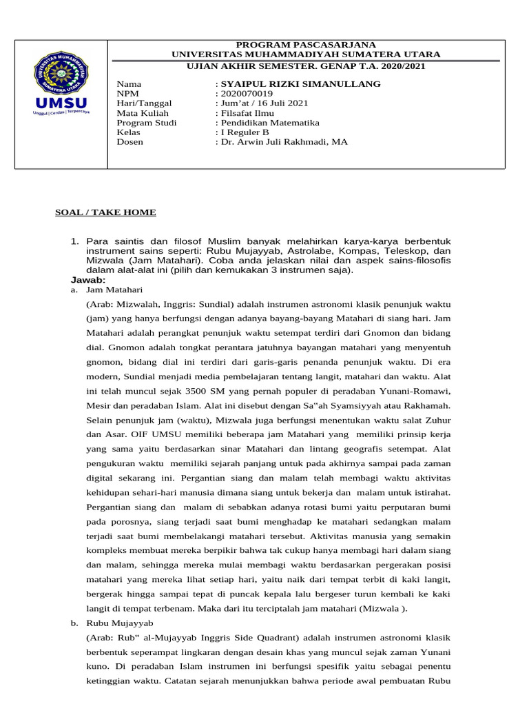 Jawaban Uas Syaipul Rizki Simanullang (20200700019) | PDF