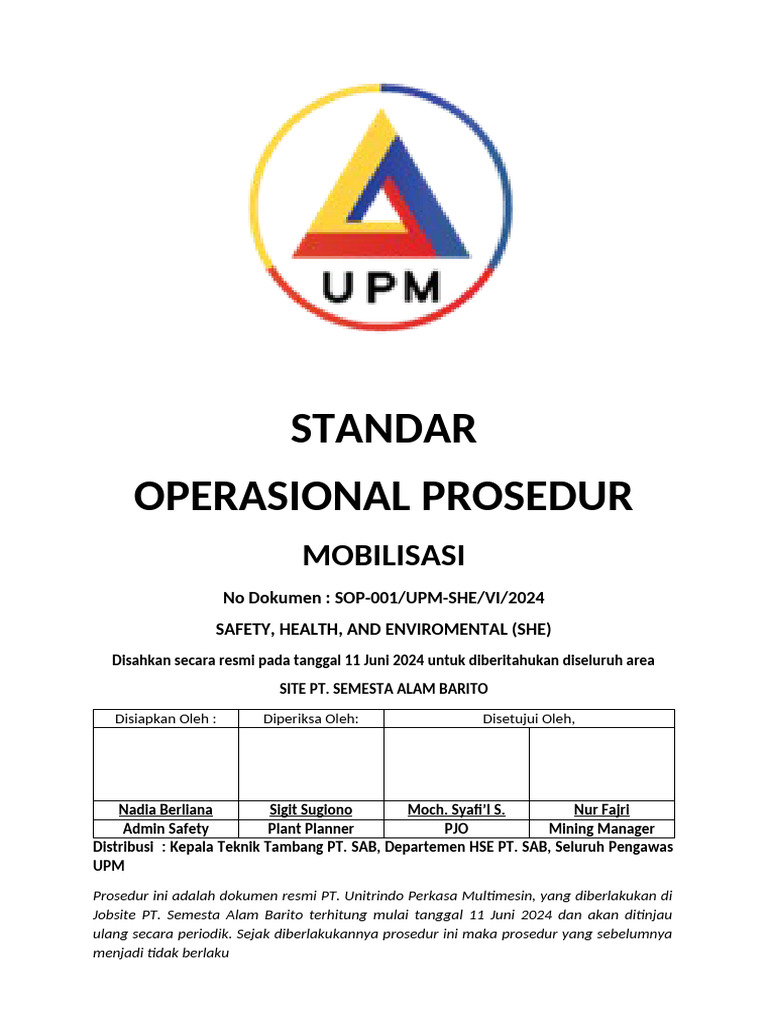 SOP Mobilisasi UPM Rev | PDF