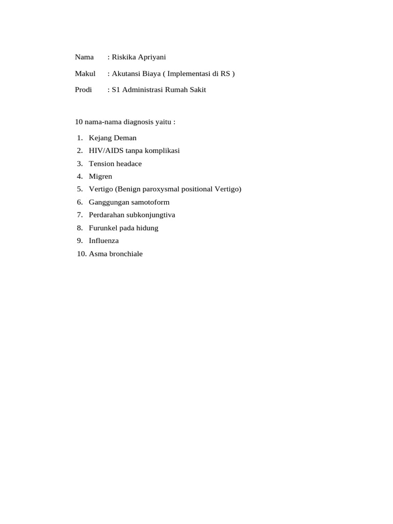 Nama Diagnosis Punya Riskika | PDF