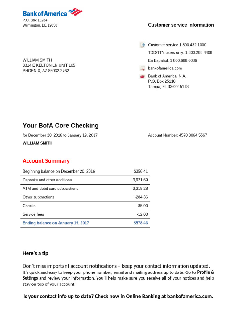 Bank of America Bank Statement | PDF