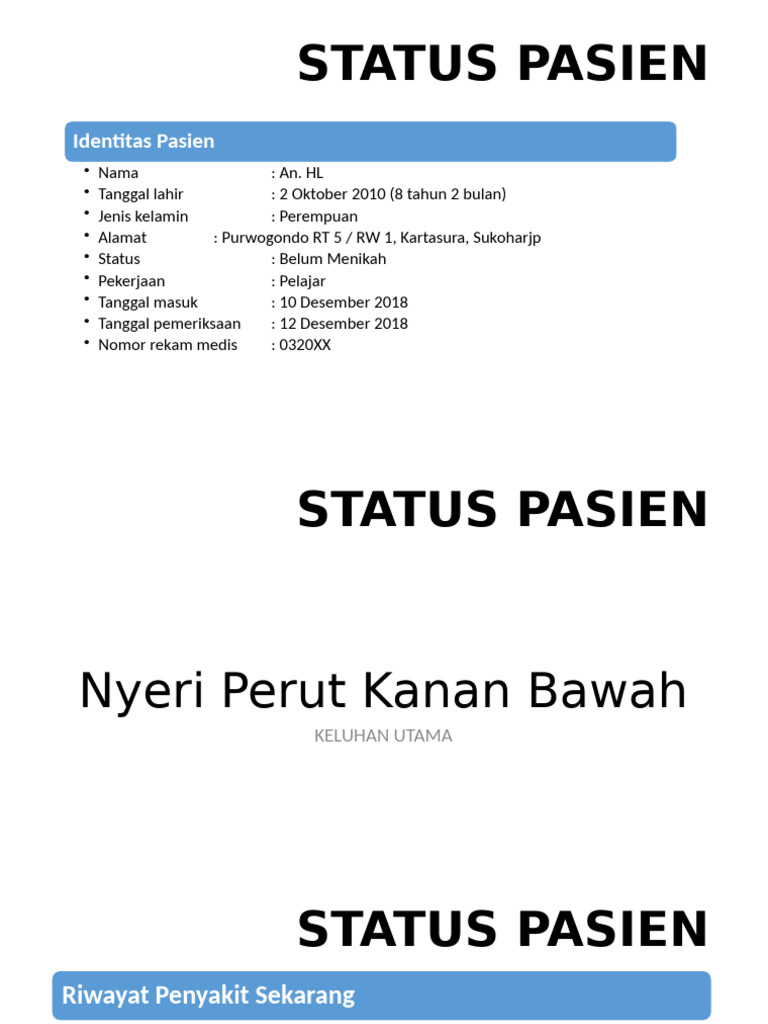 TUTORIAL KLINIK - Appendicitis Status Pasien | PDF