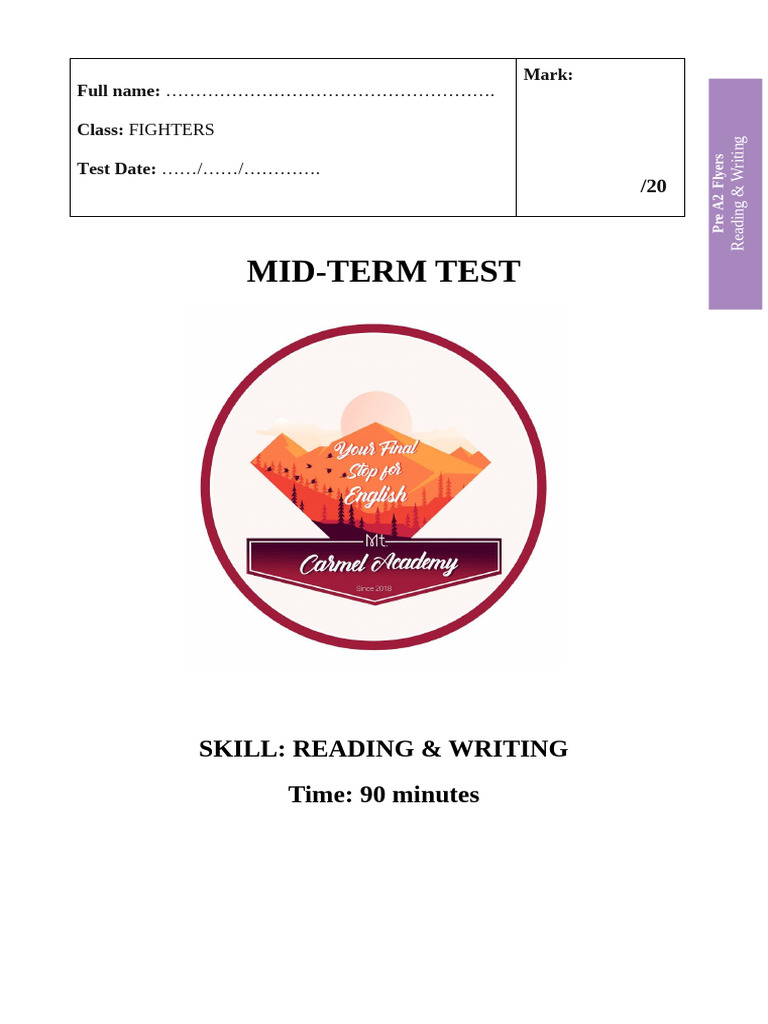 Mid-Term - READING & WRITING Test (ANSWER) | PDF