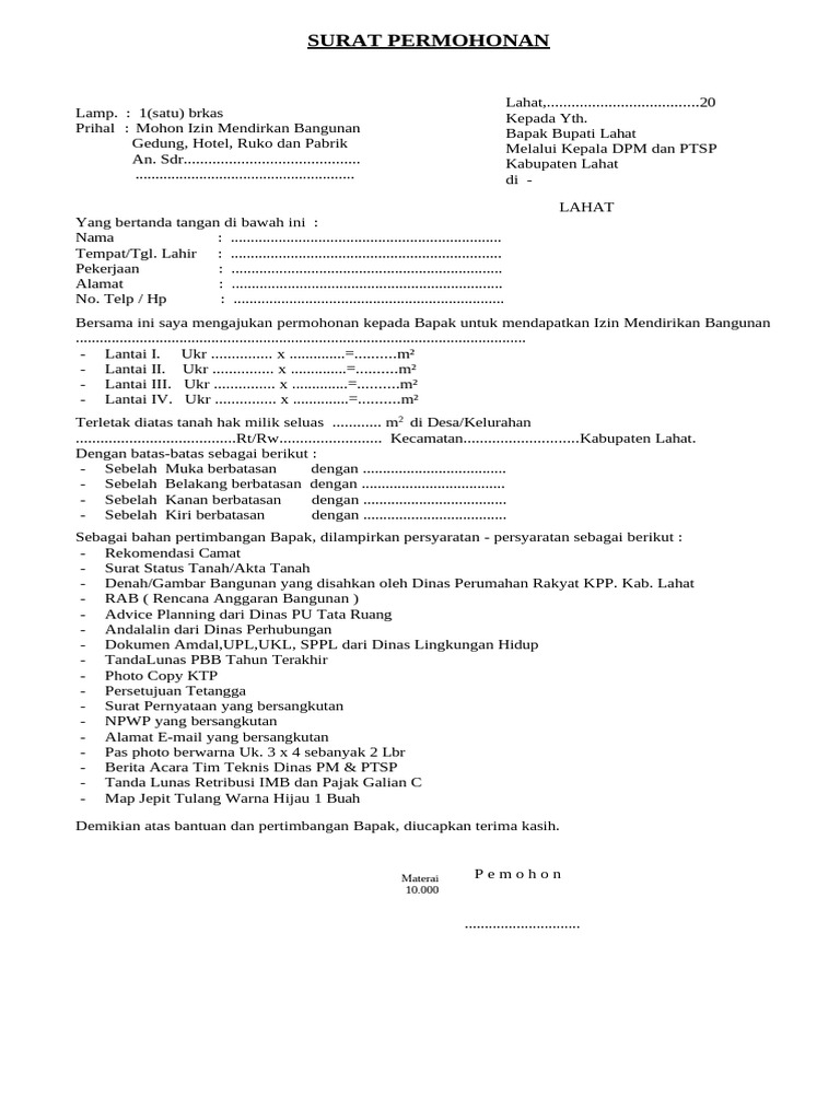 Formulir IMB Gedung, Ruko, Hotel, Pabrik | PDF