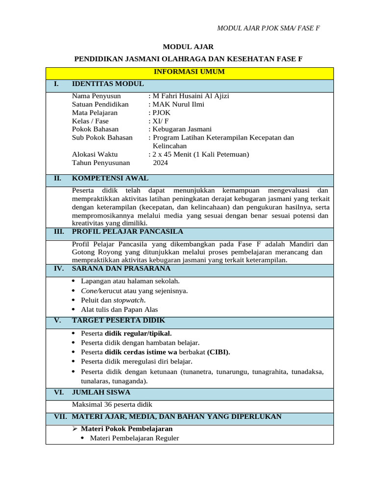 Modul Ajar PJOK Fase-F | PDF