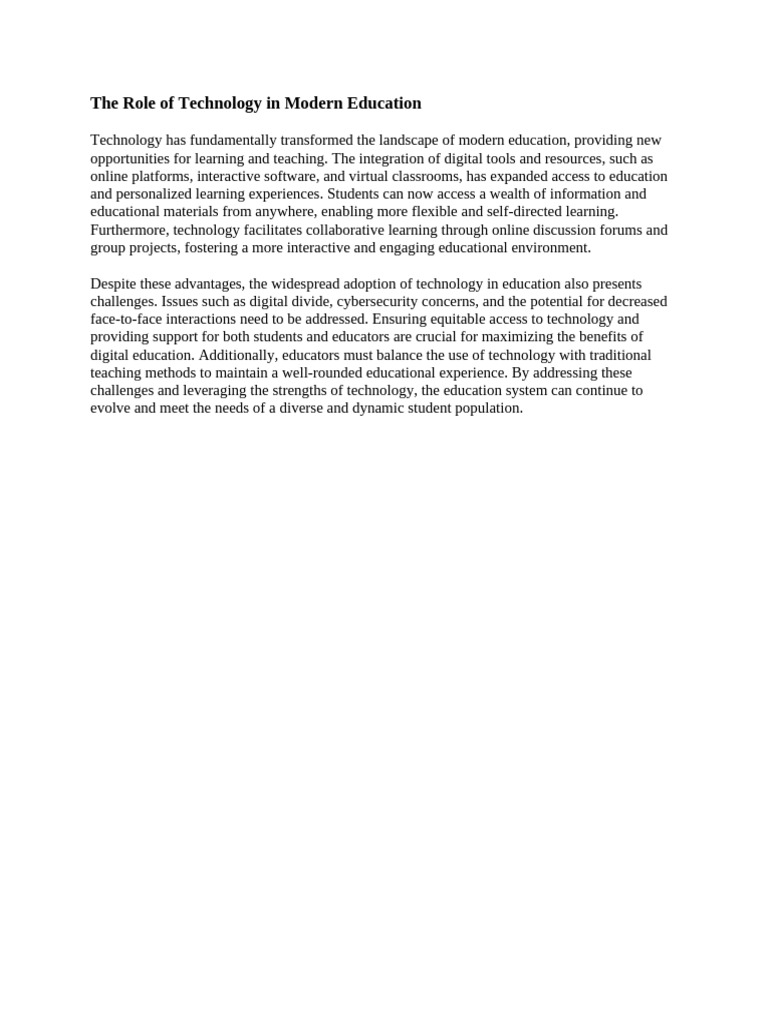 The Role of Technology in Modern Education | PDF