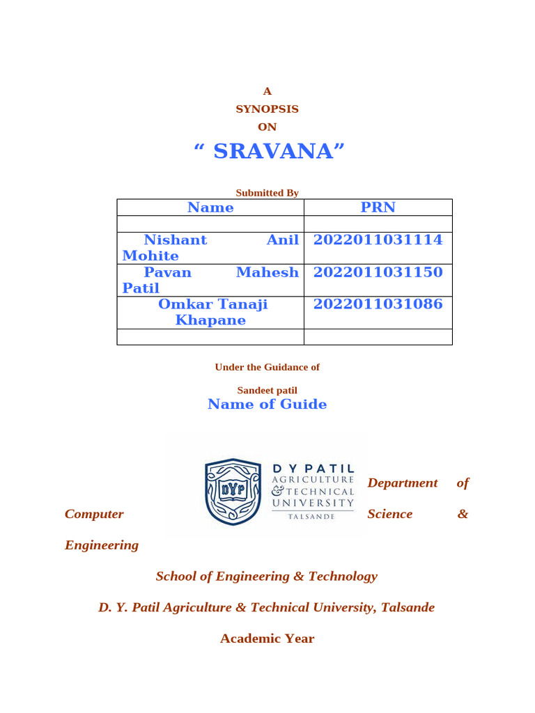 Format of Synopsis - Cse | PDF | Computing | Computer Science