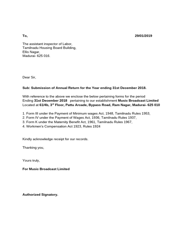 Annual Returns Covering Letter | PDF