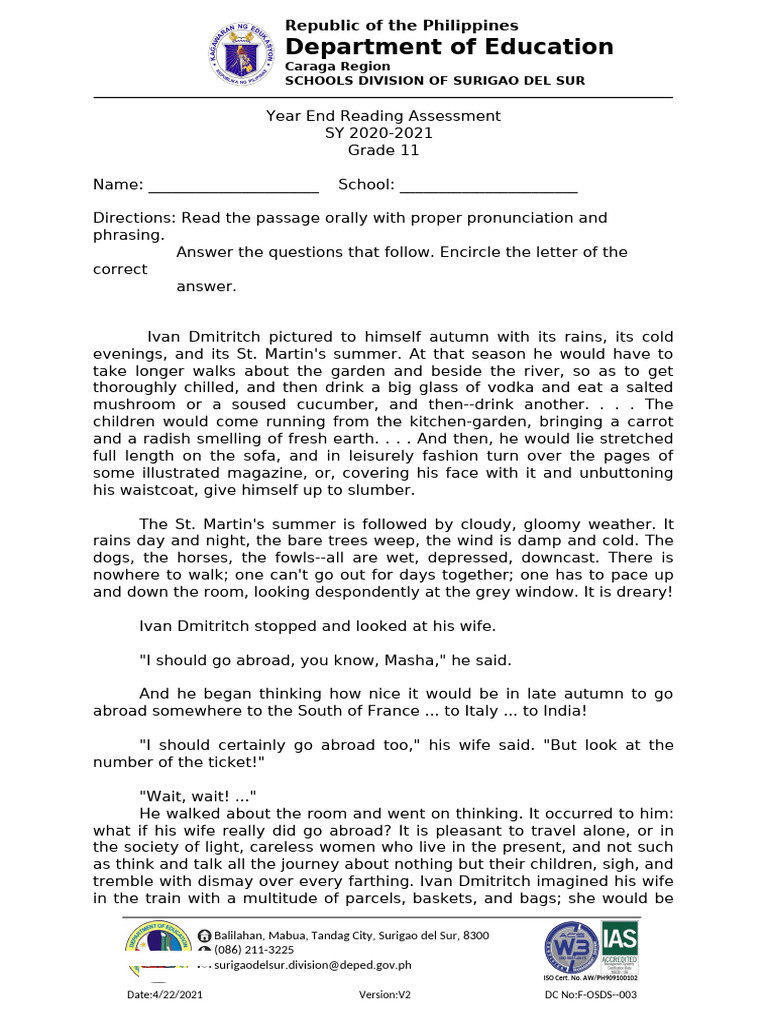 Grade-11-Reading-Passage | PDF