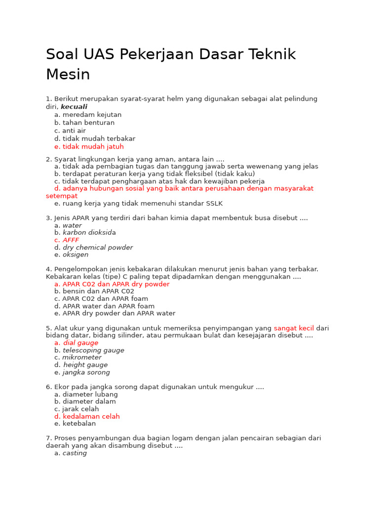 Soal UAS Pekerjaan Dasar Teknik Mesin | PDF