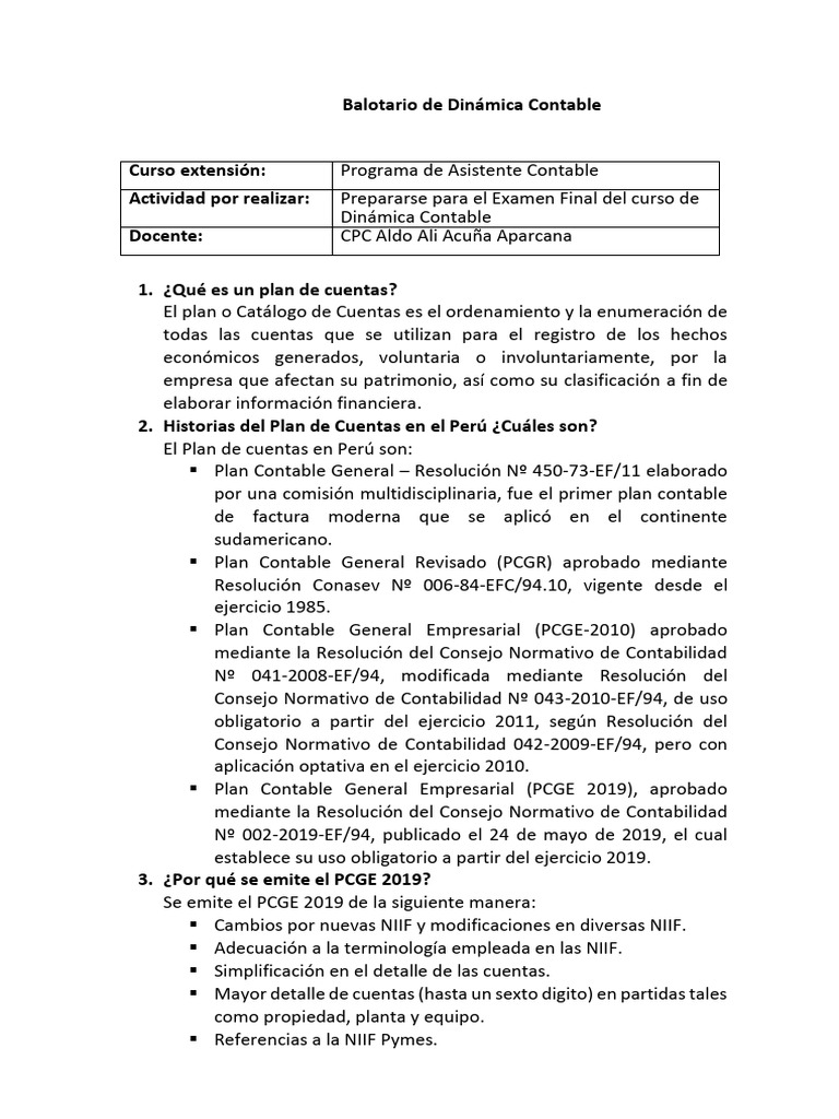 Balotario Examen Final Dinámica Contable GE017 | PDF
