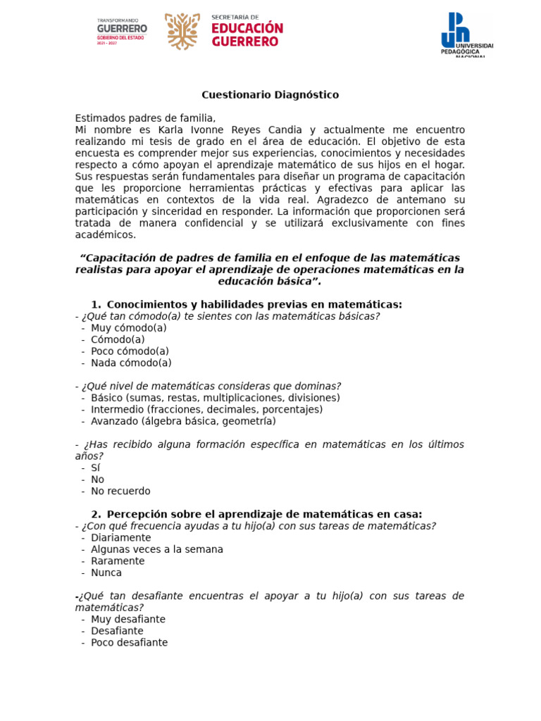 Cuestionario Diagnóstico | PDF