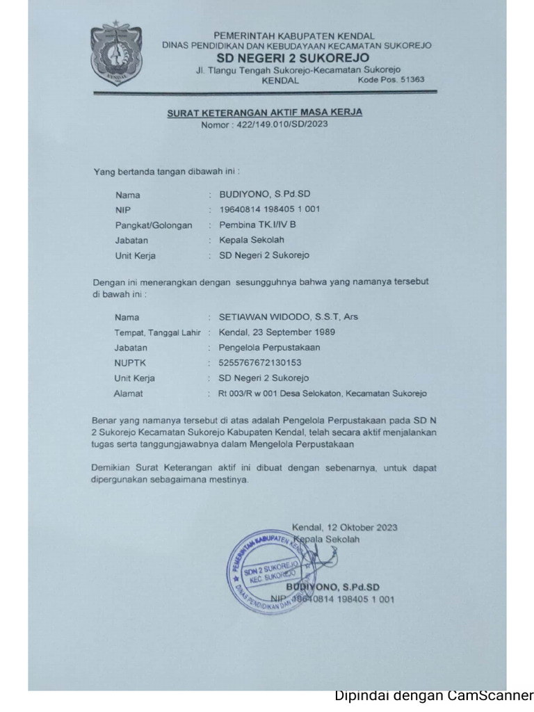 Setiawan Widodo (Surat Keterangan Aktif Bekerja) | PDF