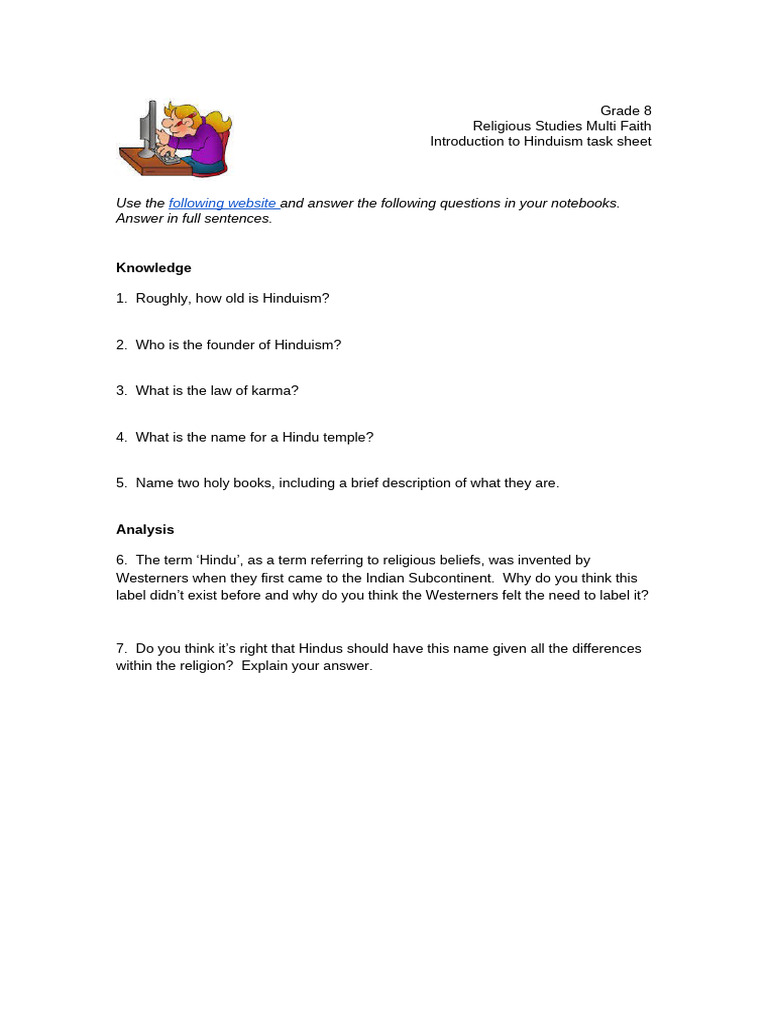 05 Hinduism Intro Worksheet | PDF