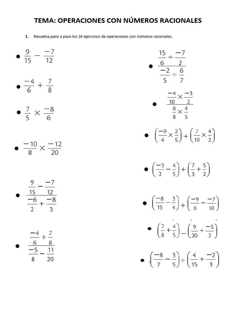 Ejercicios de Números Racionales Resueltos | PDF