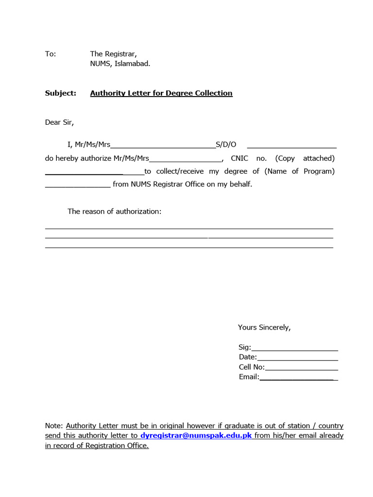 Authority Letter For Degree Collection (Revised) 1642406249 | PDF