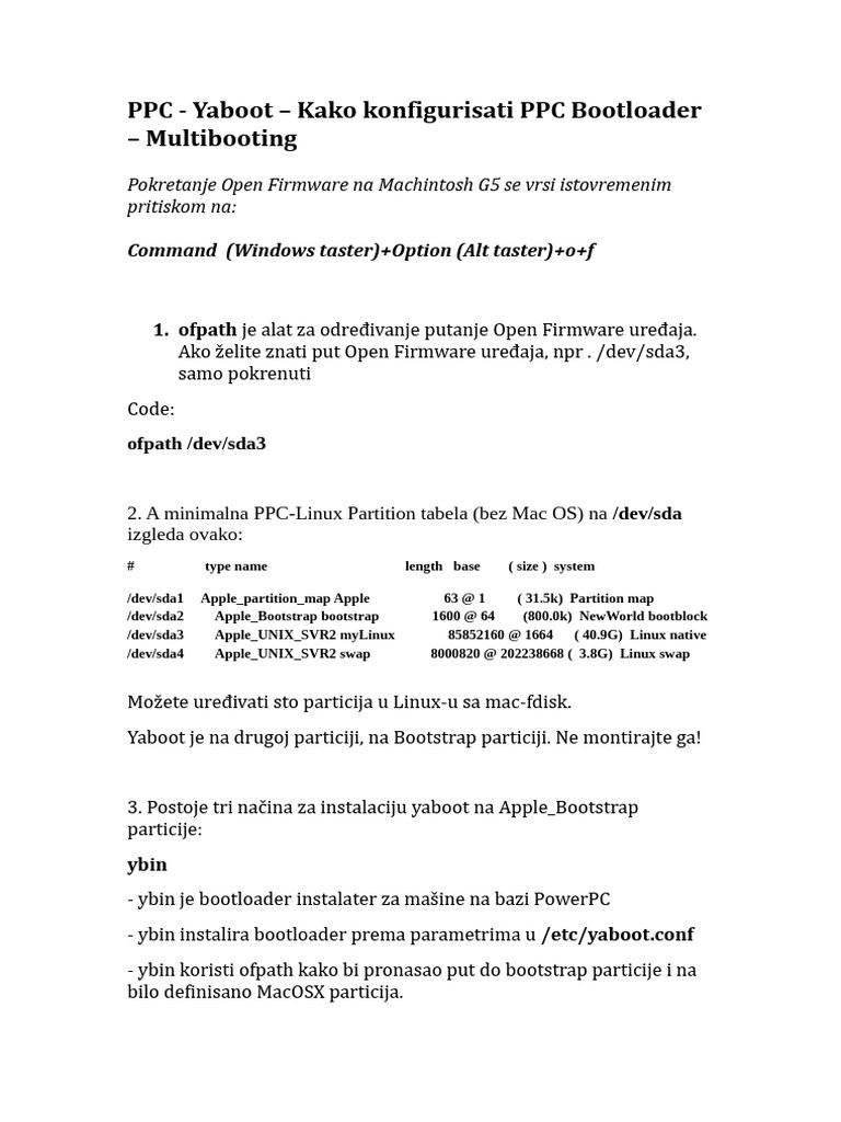 PPC - Yaboot - Kako Konfigurisati PPC Bootloader - Multibooting | PDF