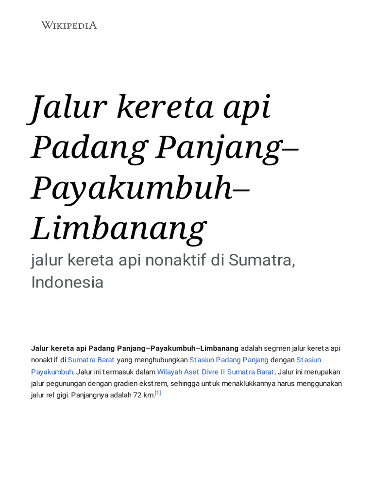 Jalur Kereta Api Padang Panjang-Payakumbuh-Limbanang - Wikipedia Bahasa ...