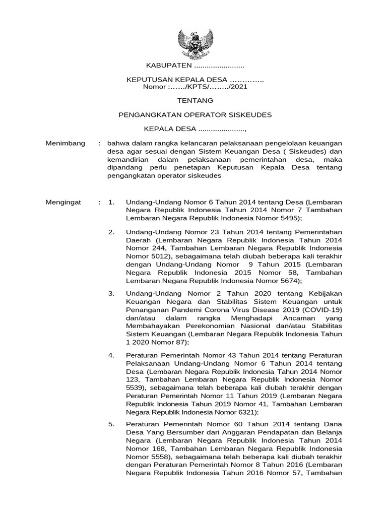 SK Operator Siskeudes Terbaru | PDF