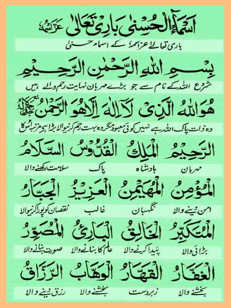 Allah 99 Names Asma e Husna Tarjuma | PDF