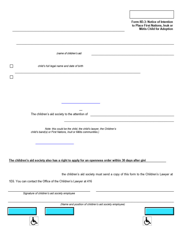 Notice of Intention To Place First Nations, Inuk or Métis Child For ...