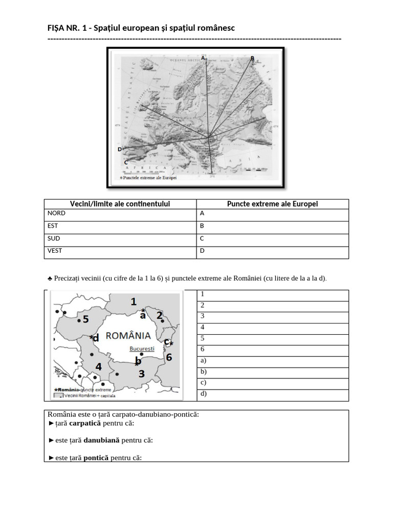 Fisa 1 - Spatiul European Si Spatiul Romanesc | PDF