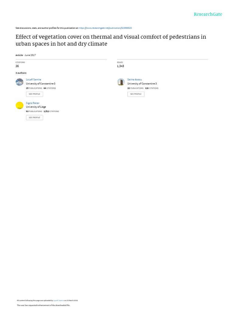 Effect of vegetation cover on thermal and visual comfort of pedestrians ...