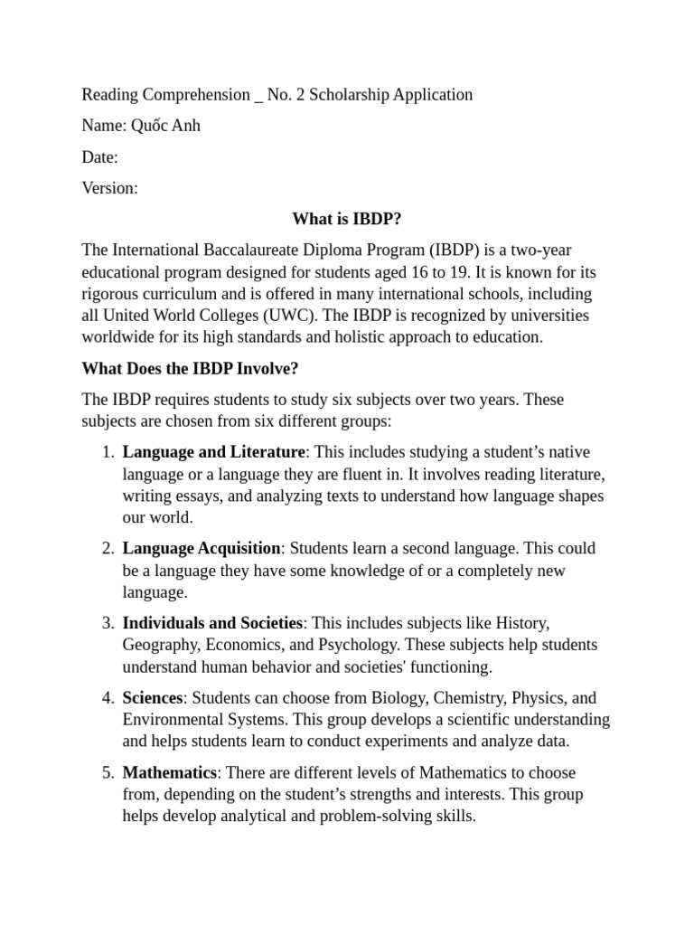 Reading Comprehension - What Is IBDP | PDF