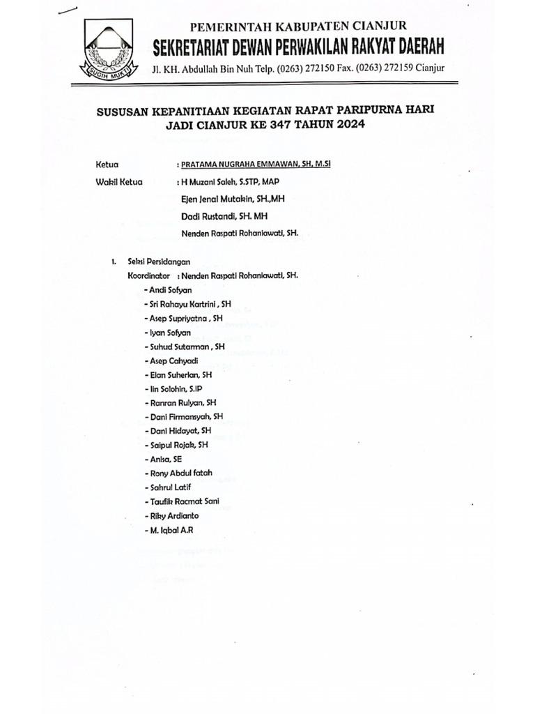 Susunan Kepanitiaan HJC | PDF