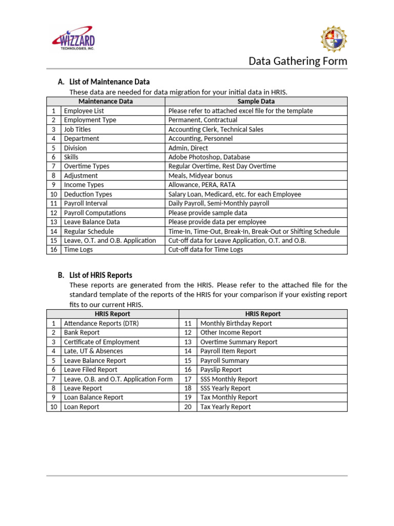 Data Gathering Form | PDF