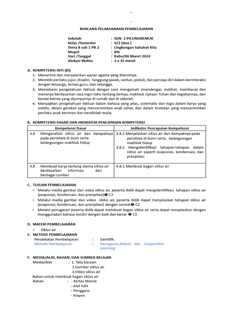 RPP Tema 8 Sub 2 - Ipa Daur Air | PDF