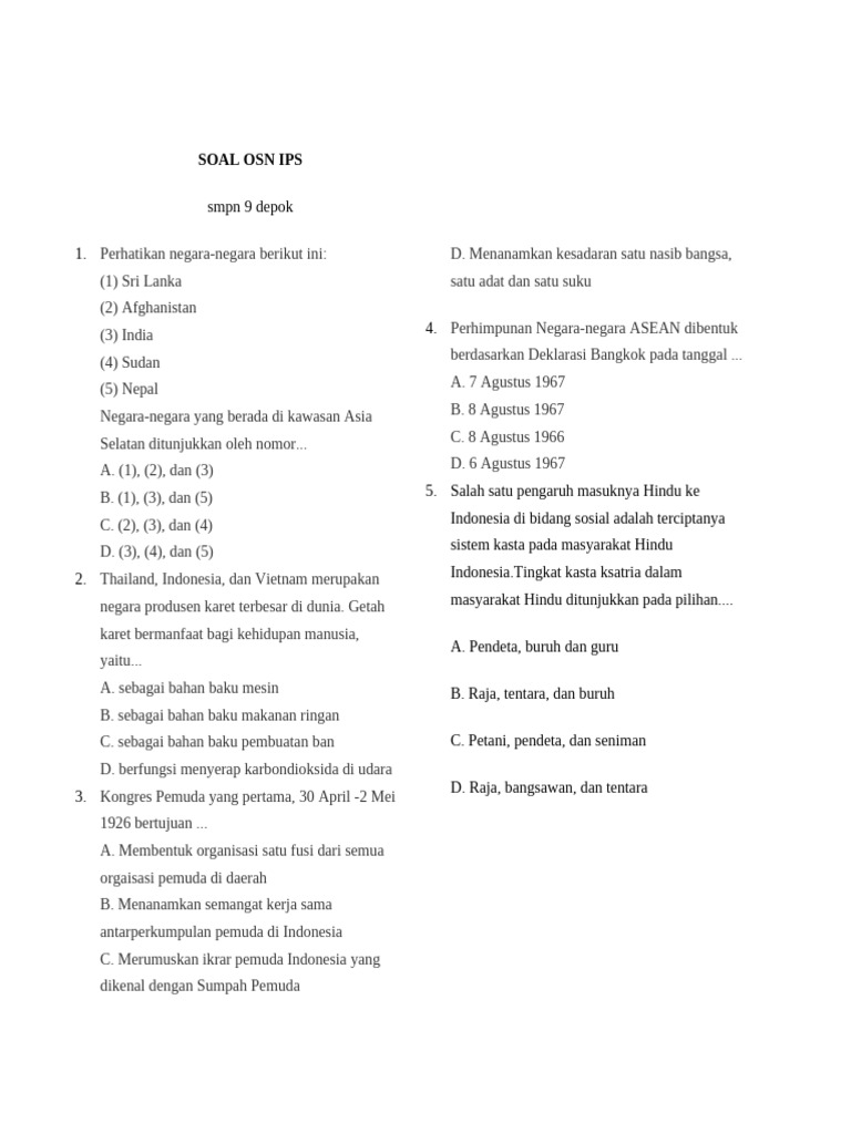SOAL OSN IPS | PDF