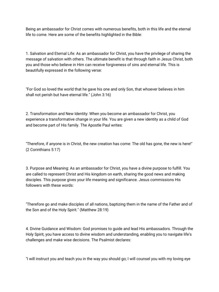 Benefits Being An Ambassador | PDF