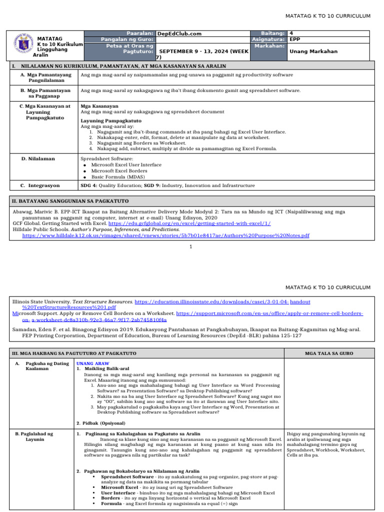 DLL Matatag - Epp 4 Q1 W7 | PDF