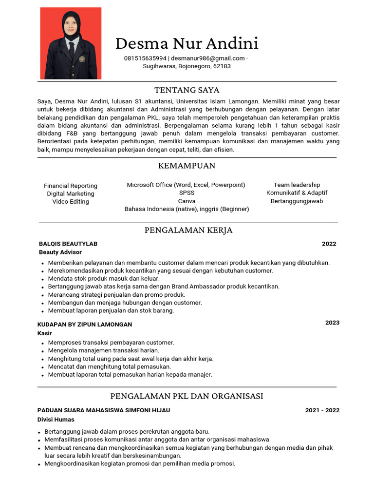 CV Desma Nur Andini | PDF