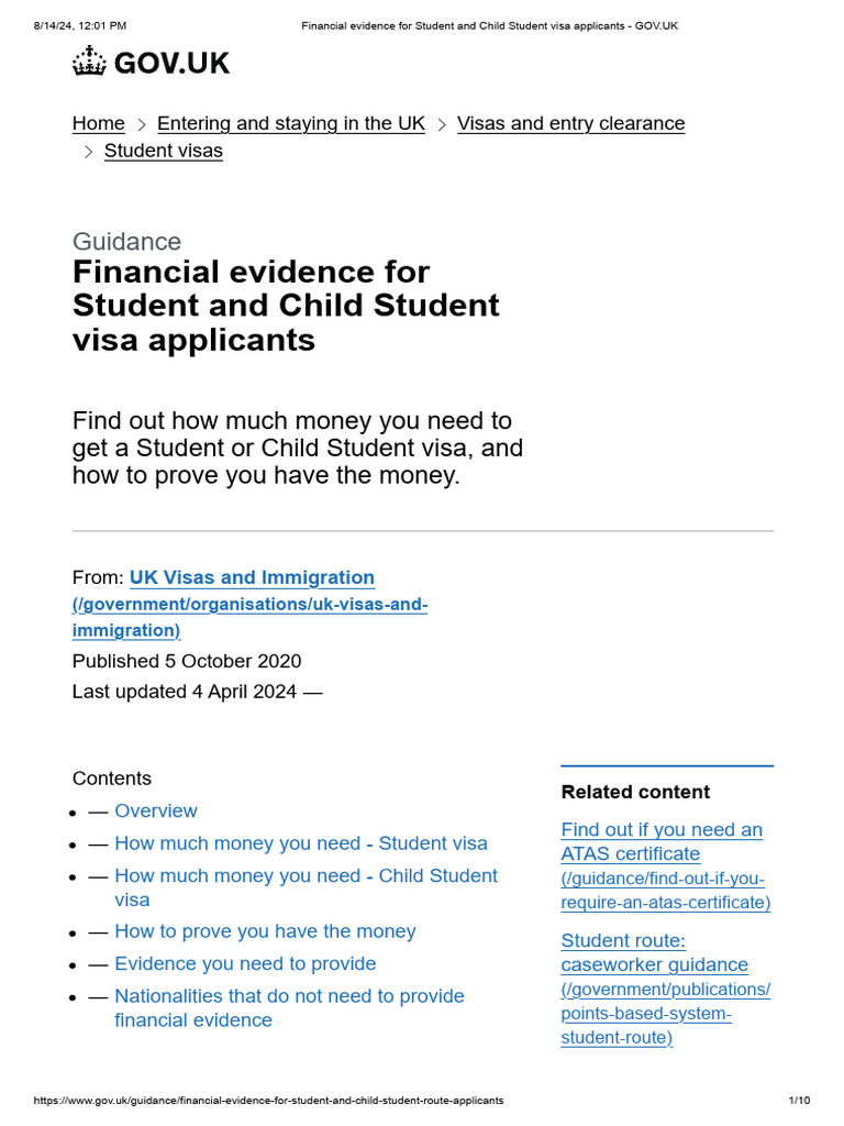 Financial Evidence For Student and Child Student Visa Applicants - GOV ...