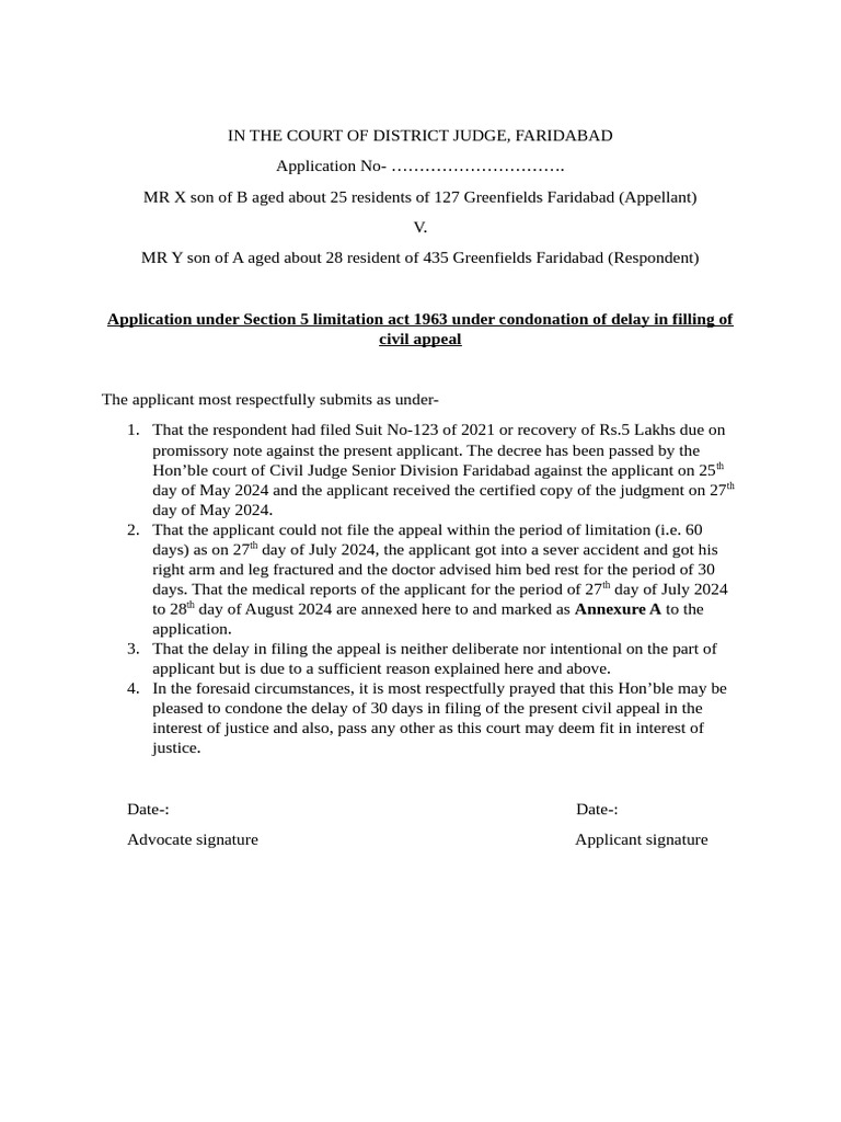 Application For Condonation of Delay Sec 5 Limitation Act | PDF