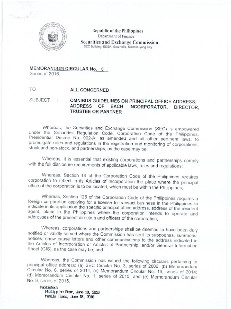 SEC Change of Address | PDF