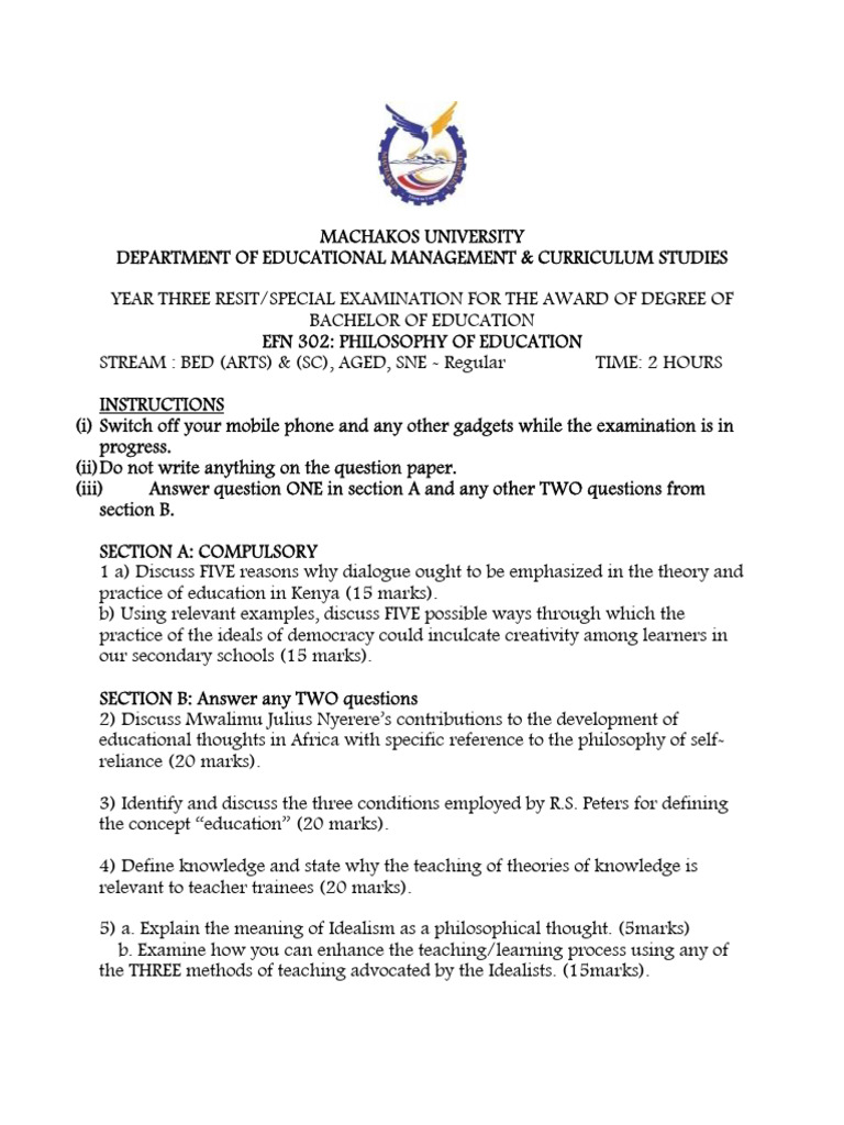 Resit Efn 302 Machakos University Phil of Edu September Exam 2019 Minus ...