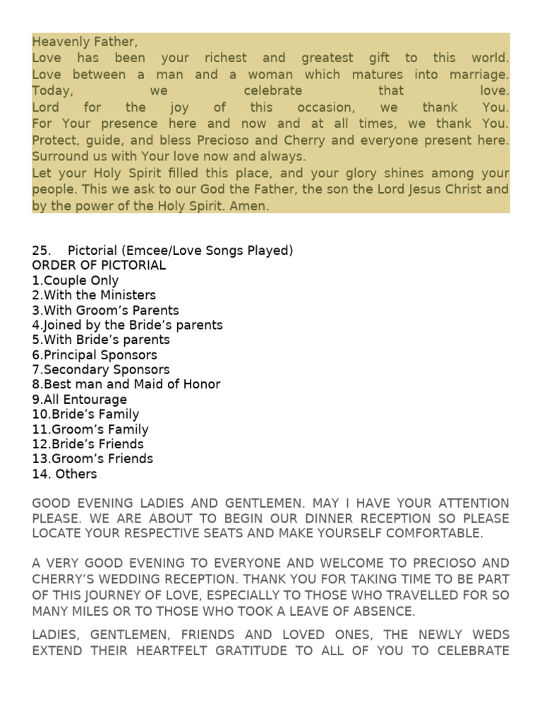 Wedding Reception Script | PDF