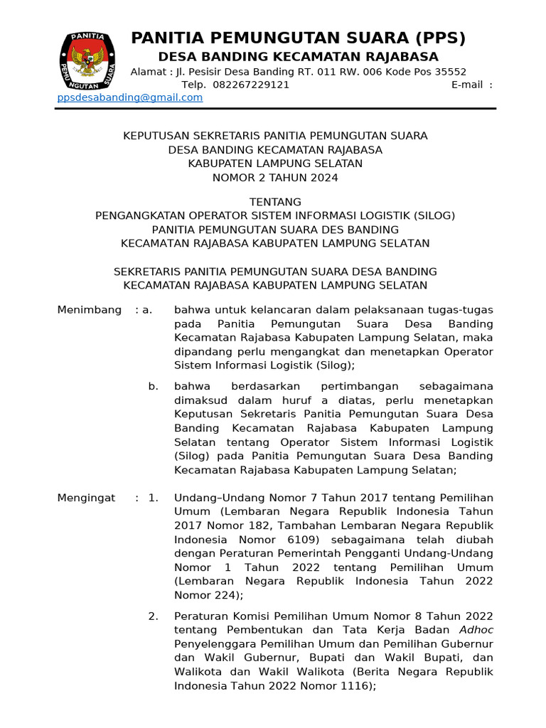 SK SILOG Pilkada 2024 (PPS) | PDF
