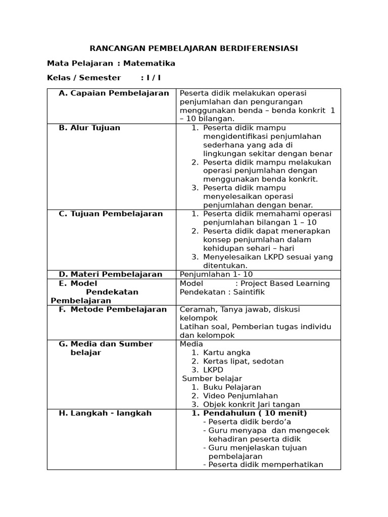 Rancangan Pembelajaran Berdiferensiasi PPG | PDF
