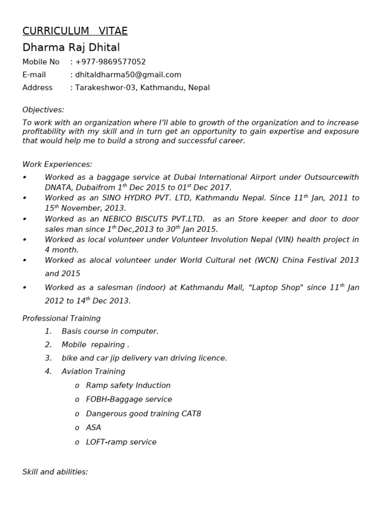 Dharma Raj CV Quatar Nepal | PDF | Nepal | Career & Growth