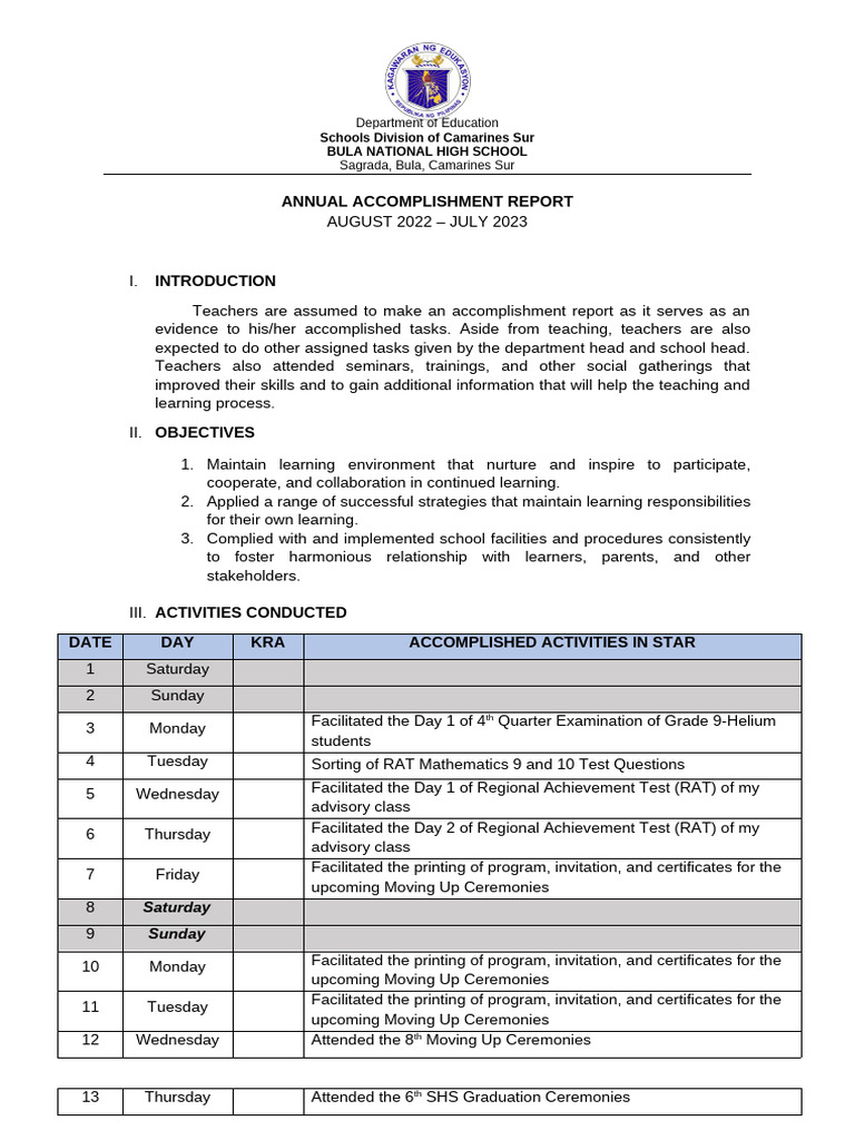 Annual Accomplishment Report 2022-2023 | PDF