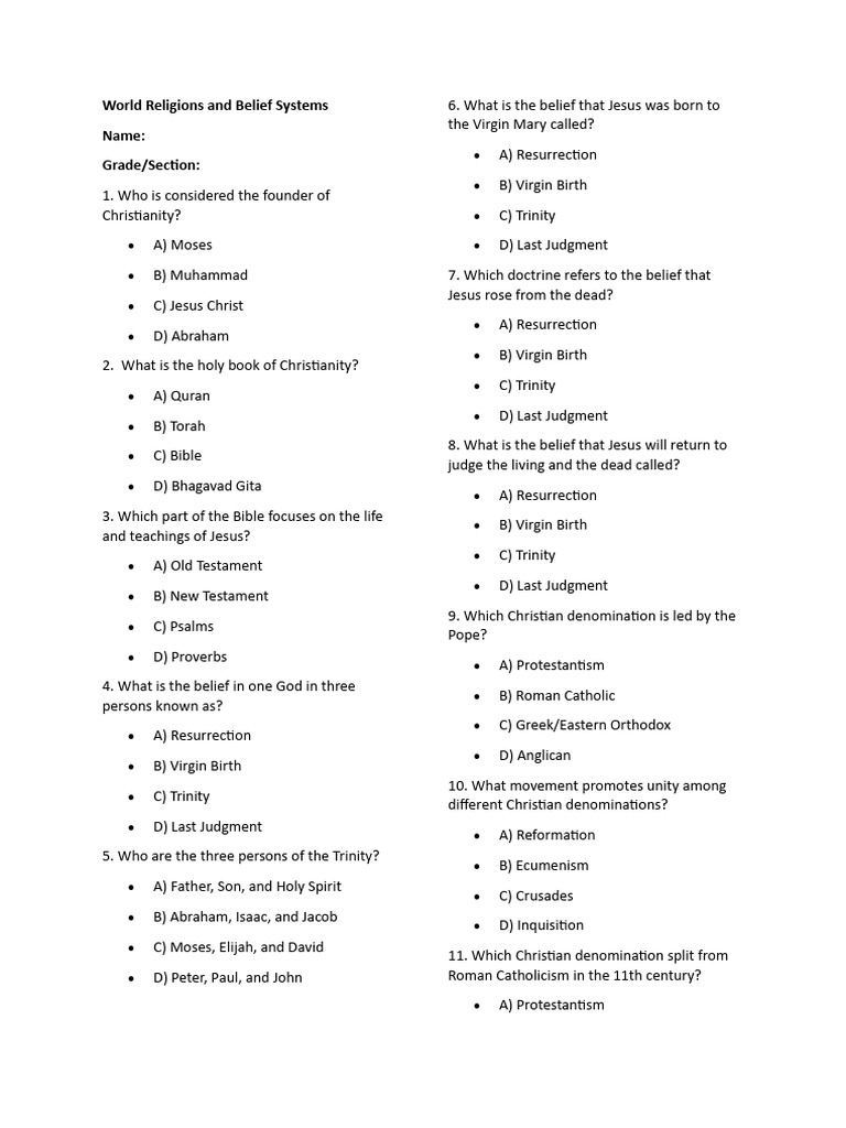 Quiz in Christianity | PDF | Trinity | History