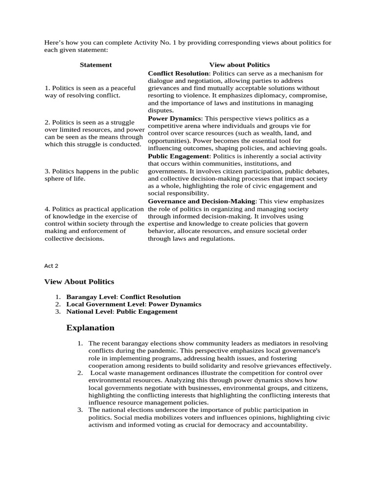 Statement View About Politics Conflict Resolution: Explanation | PDF