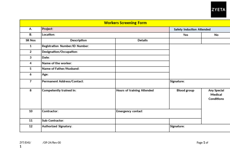 WORKERS SCREENING FORM | PDF