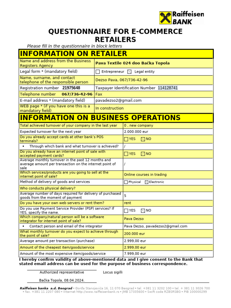 Questionnaire For E-Commerce | PDF | Point Of Sale | Finance & Money ...