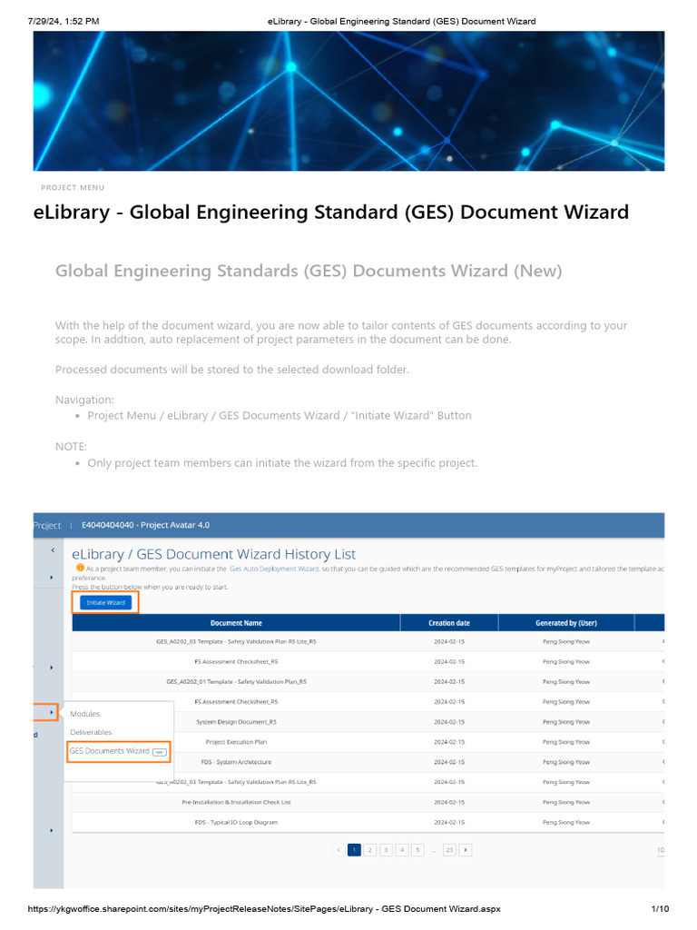 ELibrary - Global Engineering Standard (GES) Document Wizard | PDF