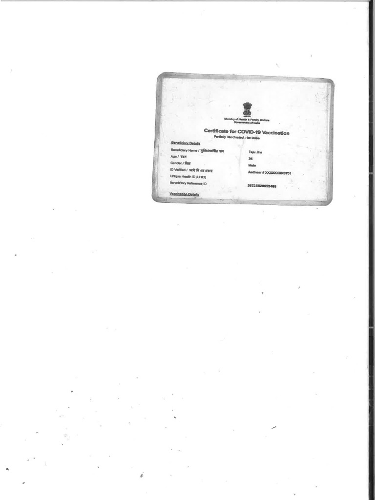 Sample Vaccine Certificate of Covid - 19 | PDF