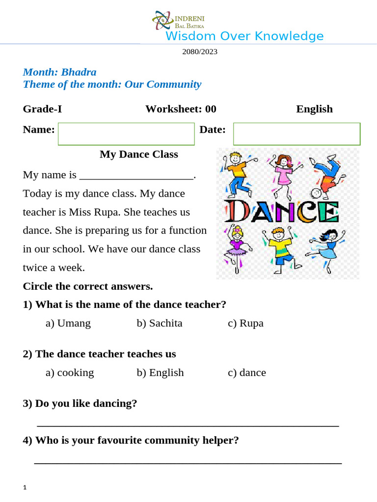 Grade-I - English WS | PDF